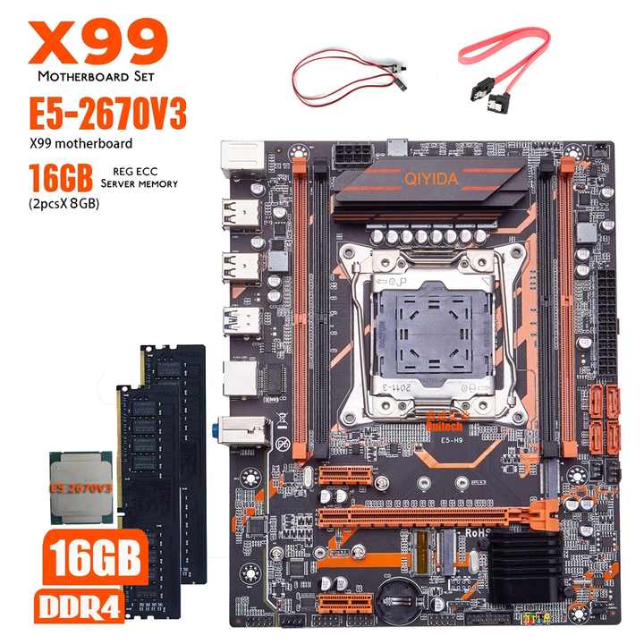For Qiyida X99 Motherboard Set Kit With Intel Lga2011-3 Xeon E5 2670 V3 ...