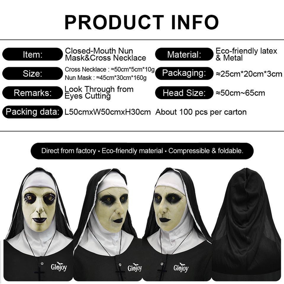 Horror Latex Mask Silent Nun Ghost Face Halloween Costume Scary ...