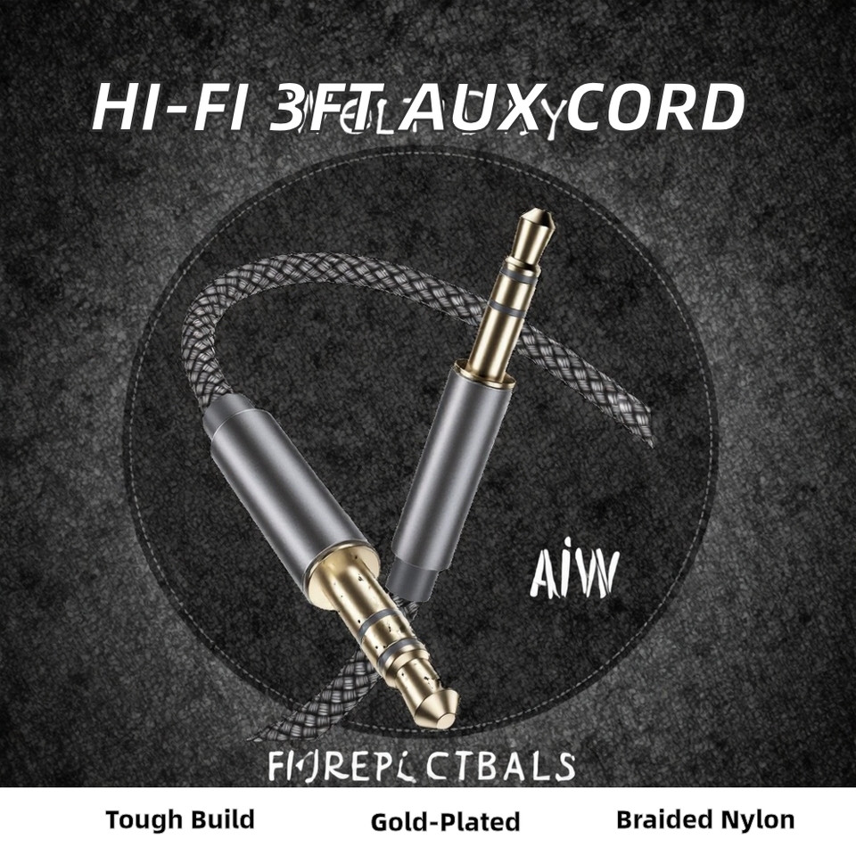 Hi-Fi 3FT Nylon Braided AUX Cord 3.5mm Stereo Auxiliary Audio Cable ...