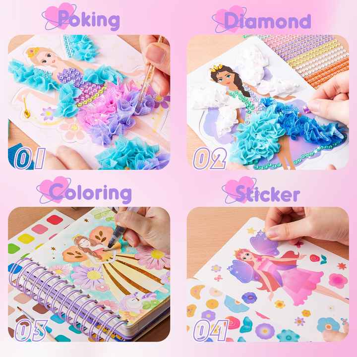 DIY Paper Craft Kit Princesses Poke Art Puzzle Puncture Painting Book ...