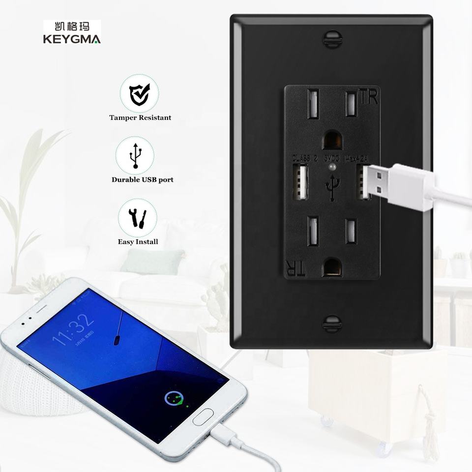 Duplex Wall Electrical Socket USB A/C 4.2A 5VDC 15A 125V 2 AC Outlets ...