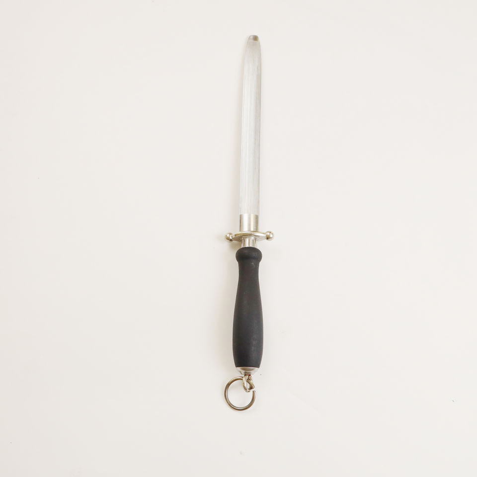 Butcher Honing Steel Rod Ergonomic Rubber Handle Metal Hand Guard High ...