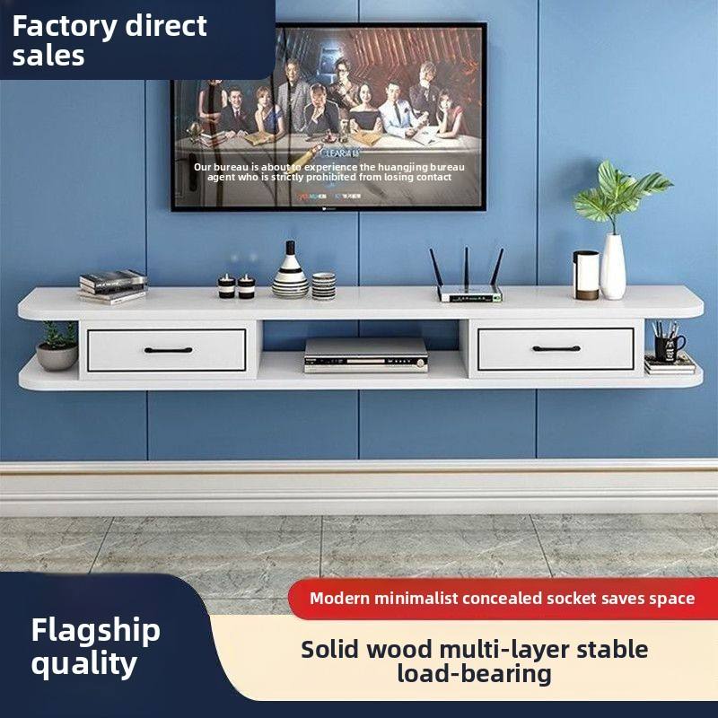 Modern Wood TV Cabinet with Storage Drawers Wall-mounted Simple Design ...