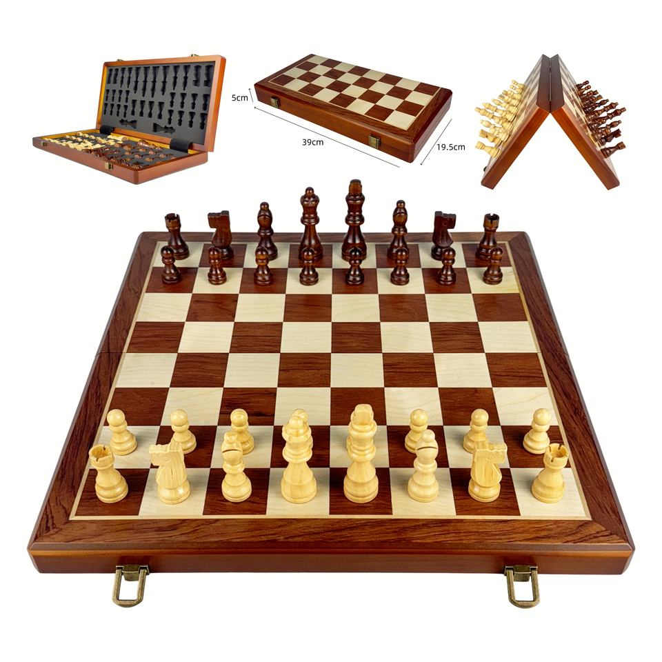 Premium 15 Inch Foldable Magnetic Luxury Wooden Chess Set with Chess ...
