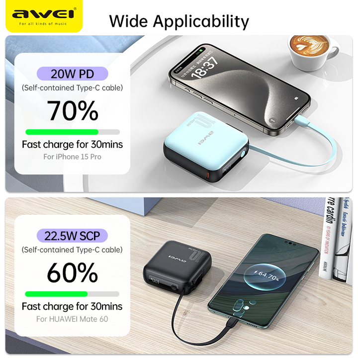 Awei High-Speed Output Power Bank Portable Phone Charger Power Bank ...