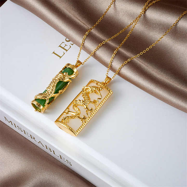 18k Gold Plated Jewelry Retro Chinese Loong Dragon Phoenix Column ...