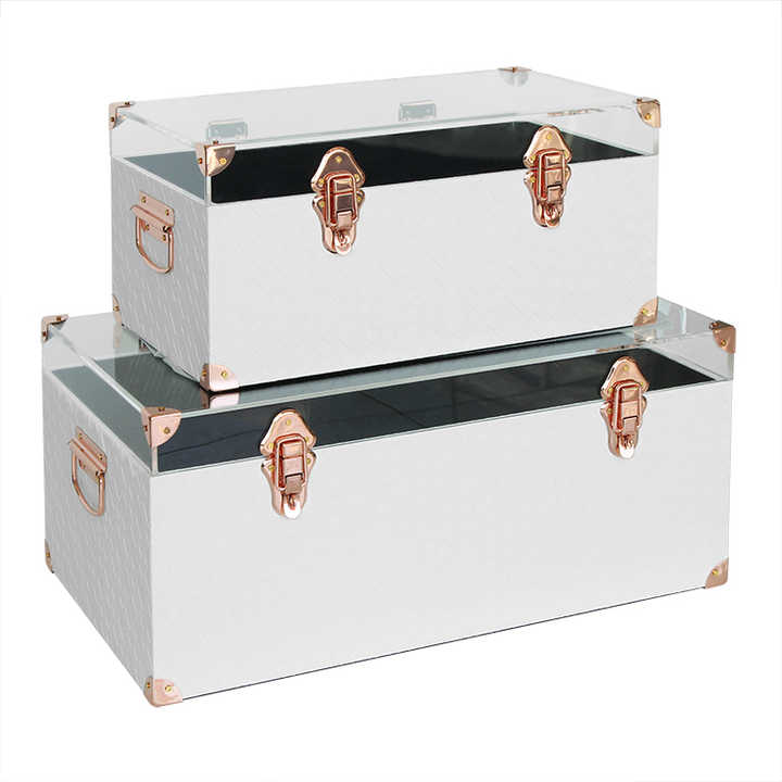 White Set of 2 Leather Storage Trunk with clear Acrylic Lid and Rose ...