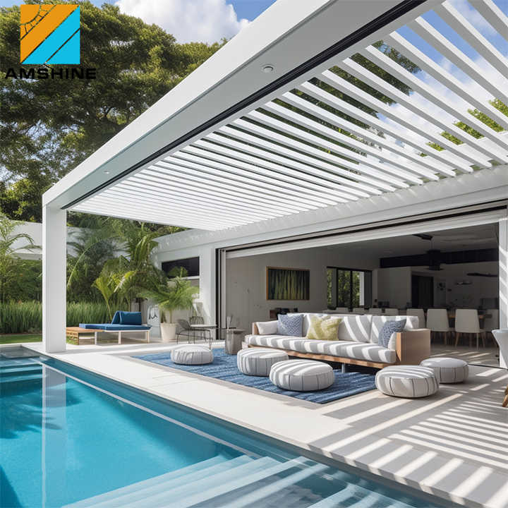 Aluminum Motorized Louver Roof Garden Pergola with 4 Side Glass Door ...