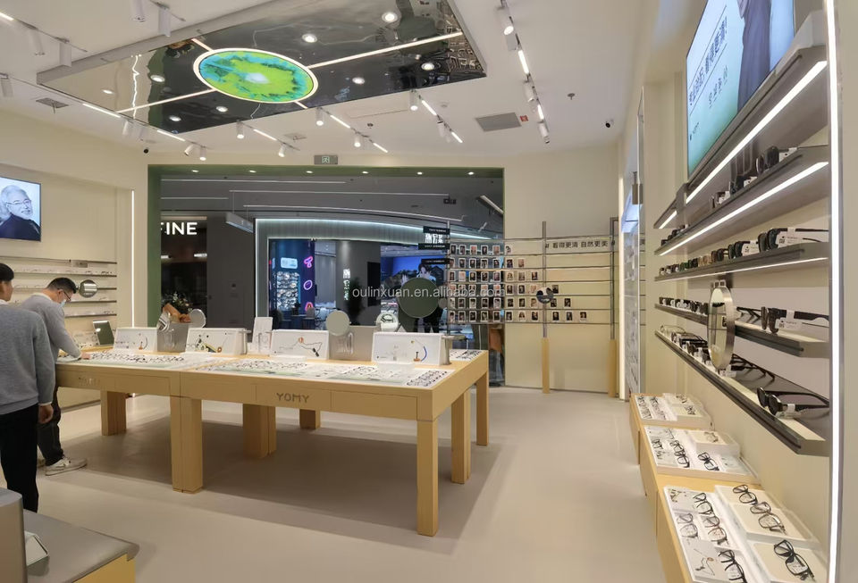 Stainless Steel optical shop Display Counter Cabinet LED Light Shopping ...