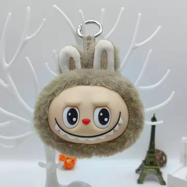 Labubu Face Vinyl Plush Head Keychain Pendant Cute Monster Plush Doll ...
