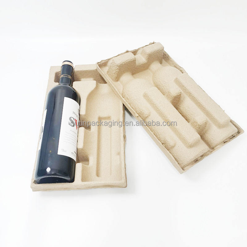 Biodegradable Molded Paper Pulp Wine Bottle Packaging Inner Tray Wine ...
