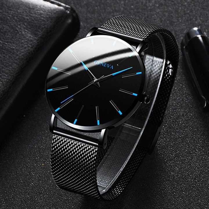 Men's Fashion Minimalist Black Analog Quartz Date Watch Waterproof ...