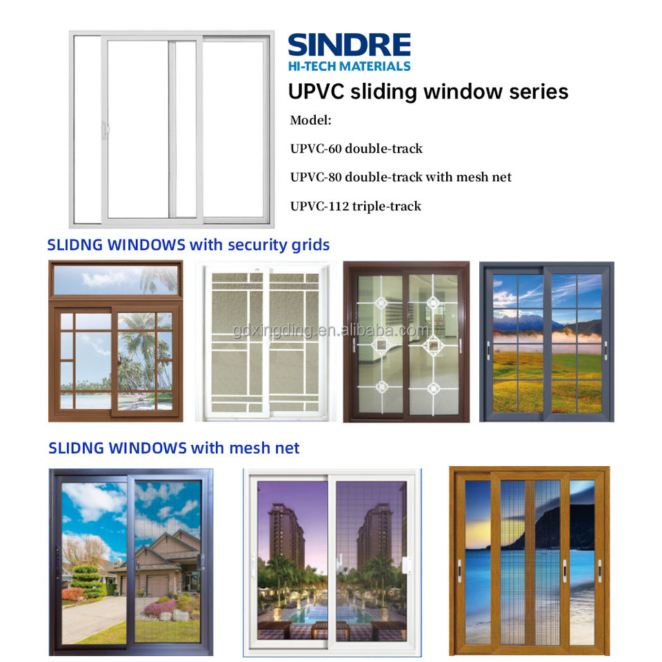 UPVC Vinyl Sliding Window New Design Customized House Double Glazed ...
