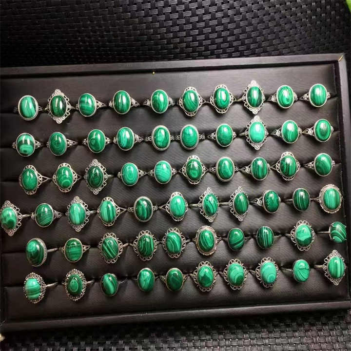 Fashion Gifts Natural Gemstone Crystal Jewelry Rings Malachite Silver ...