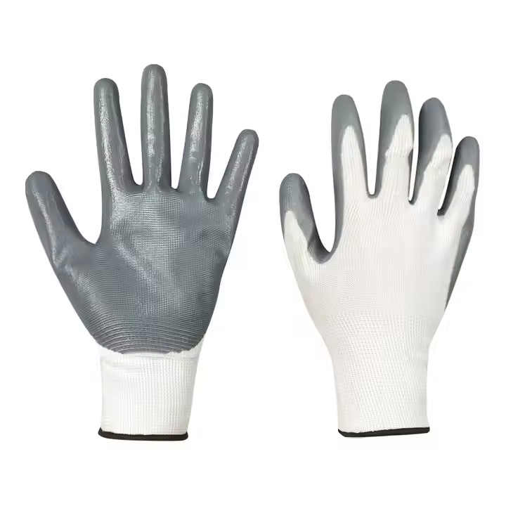Profional Mechanic Work Gloves 13G Grey Nitrile Palm Glossy Coated ...