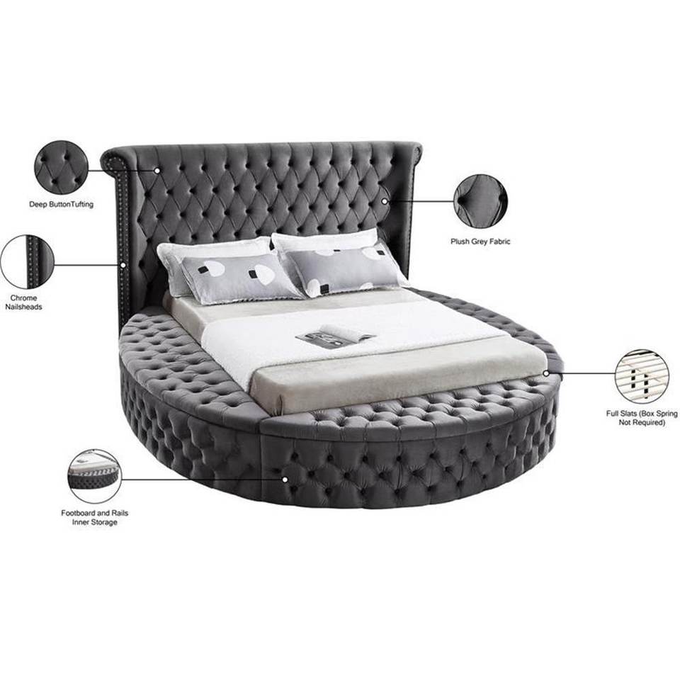 Modern Round Tufted Upholstered Platform Chesterfield Queen King Size ...