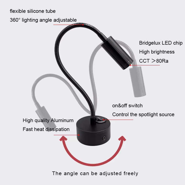 Adjustable Surface MountedWith Flexible Tube 3w Black and Silver Colors ...