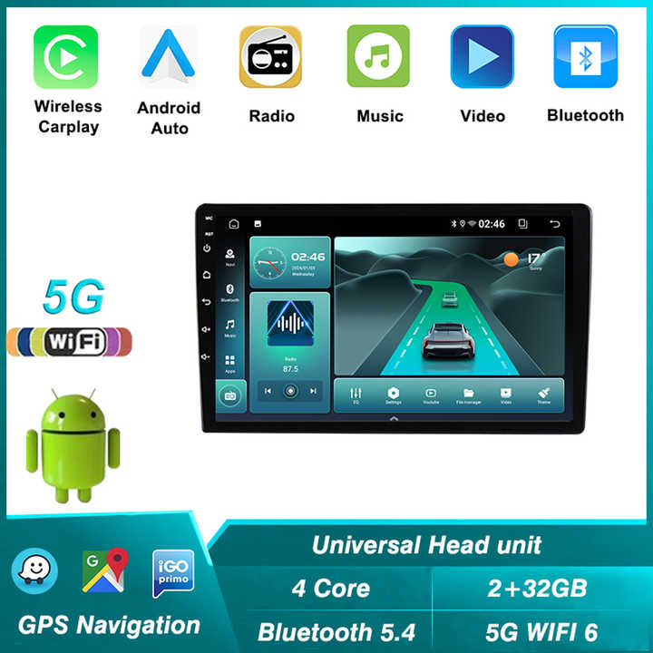5G WIFI 6 Wireless Chip Car Video Player 2GB+32GB GPS Navigation BT5.4 ...