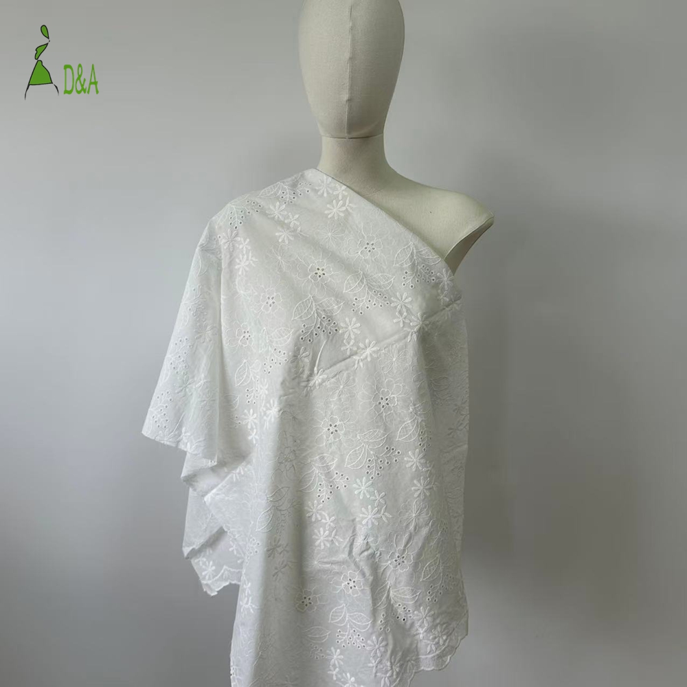 Embroidered Design Cotton Eyelet Fabric for Women's Wear