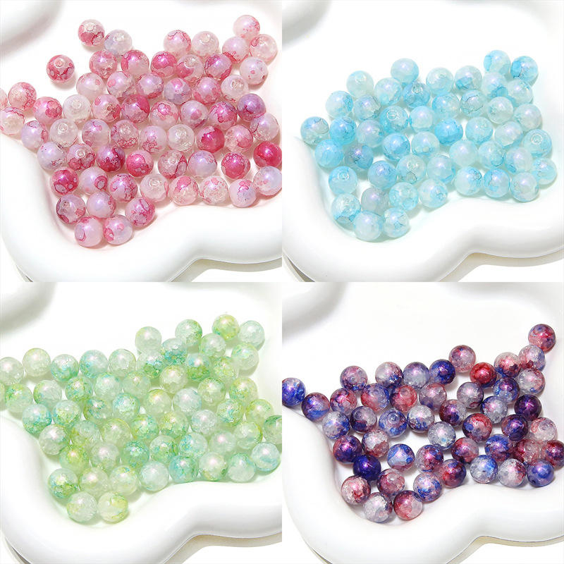 20PCS/BAG 10mm Glass Double-tone Shattered Bead Round Mix Color Loose ...