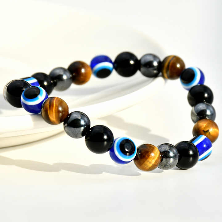 Vintage Natural Stone Healing Tiger Eye Beaded Bracelet Gemstone Black ...