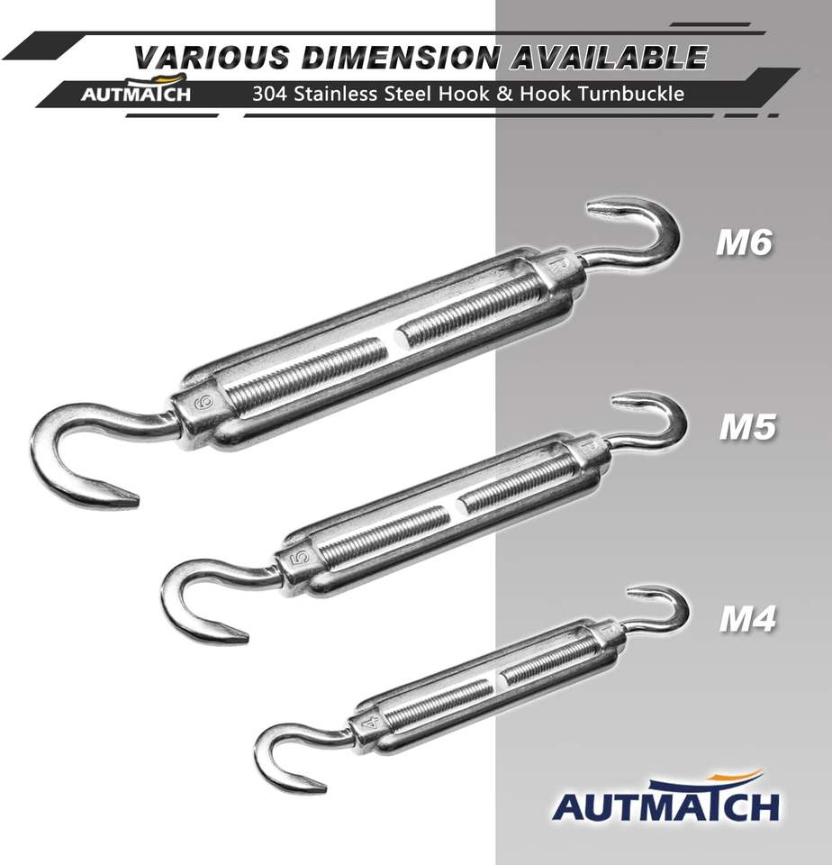 M4 Turnbuckle Hook & Hook, 304 Stainless Steel, Heavy Duty Wire Rope ...