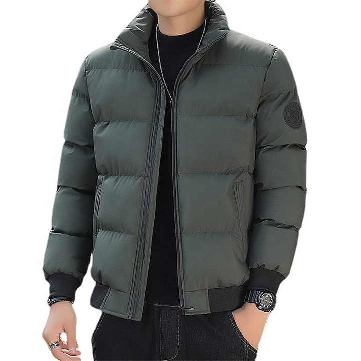 Winter Men's Korean Style Slim Solid Color Stand Collar Cotton Padded ...