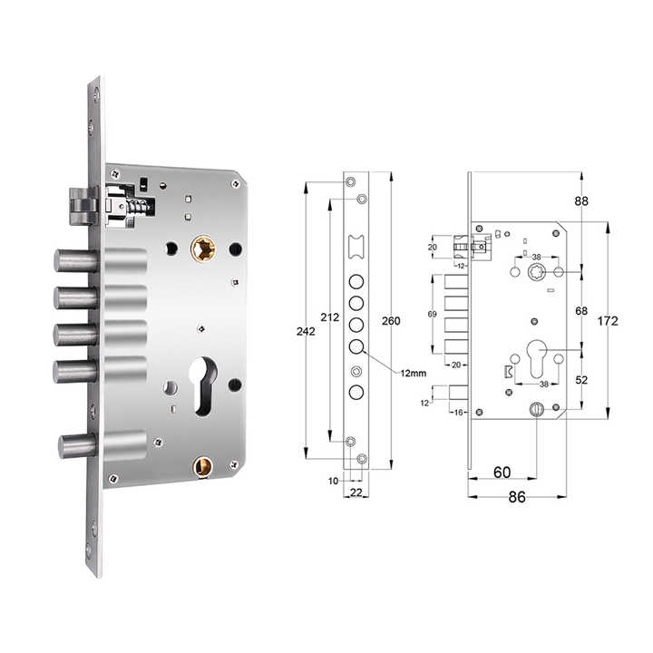 6068 Mortise Security Entrance Door Smart Lock Stainless Steel