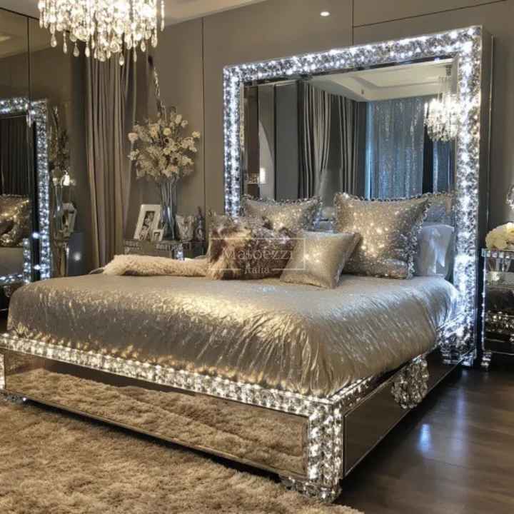 Modern Luxury Mirrored Bedroom Furniture Set for Villa
