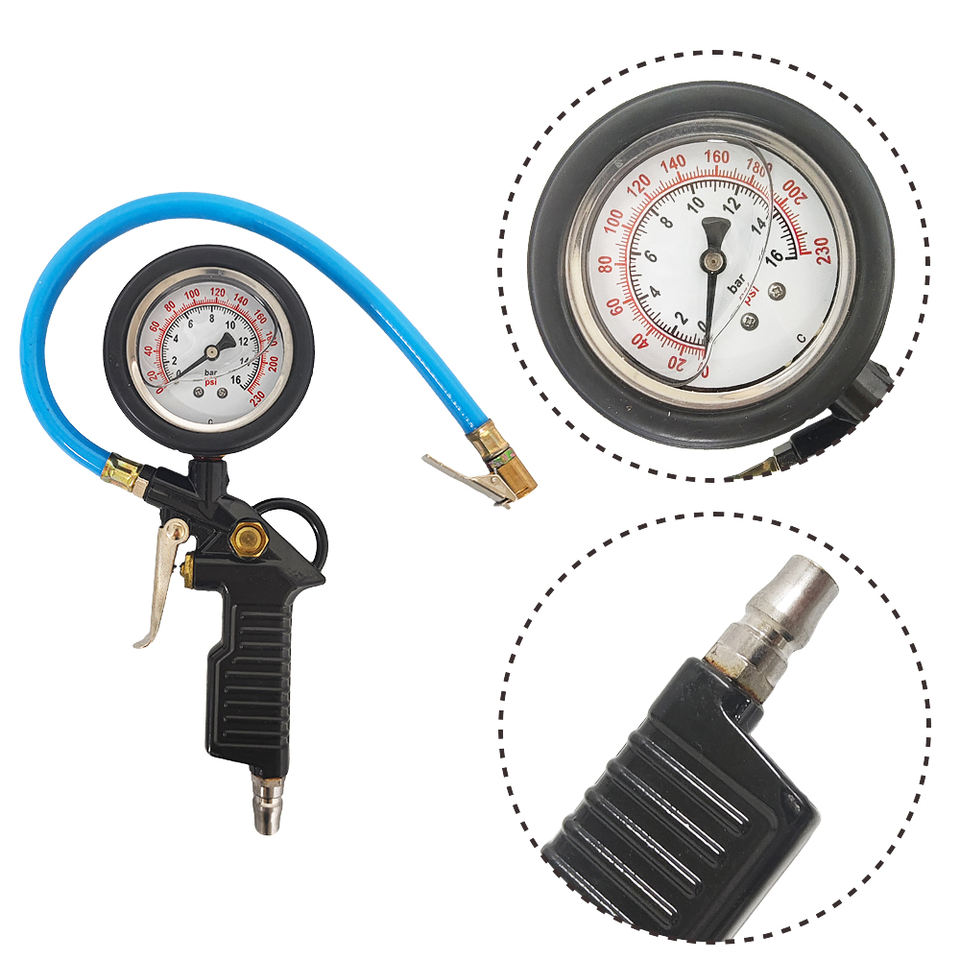 200 PSI Pneumatic Tire Control Valve with Gauge, Industrial Air Chuck ...