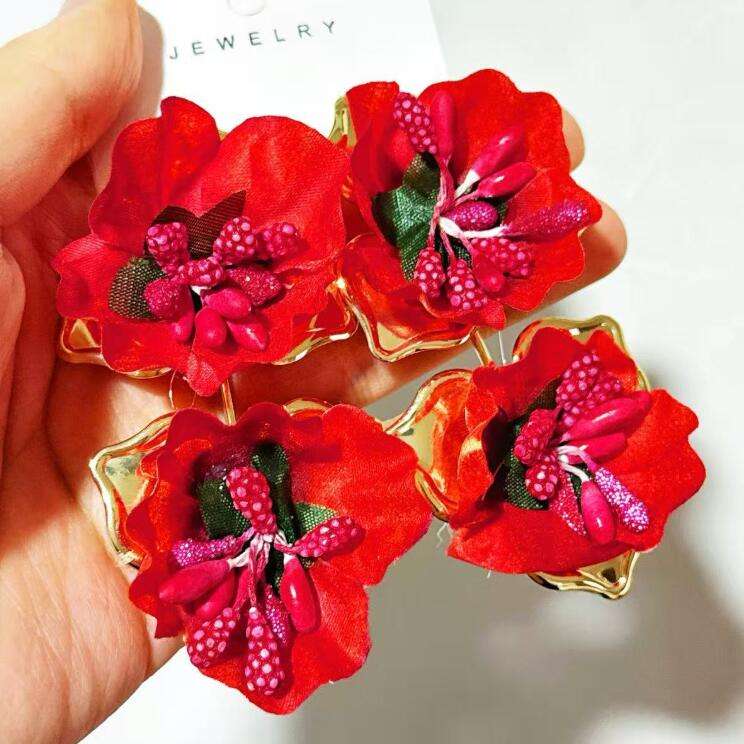 Kaimei 2026 Fashion Jewelry Original New Fabric Flower Earrings Red ...