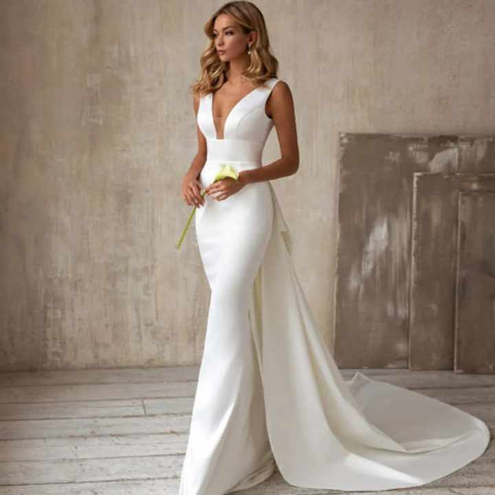 Promotion Fishtail Bridal Dress V-neck Bride Clothes Sleeveless White ...