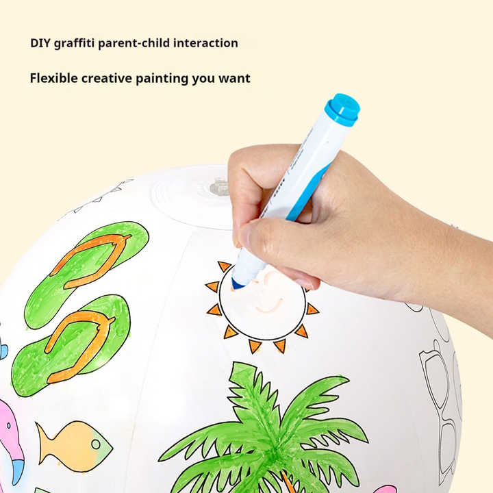 DIY Inflatable Beach Ball 30cm Kids Colorful DIY Painting Ball Sports ...