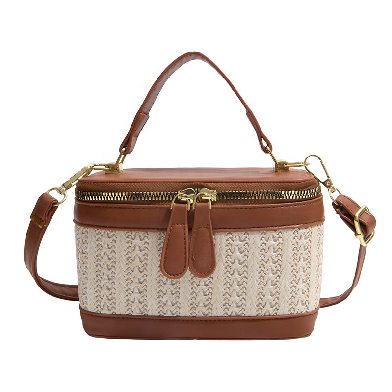Trendy Contrasting-Color Straw Makeup Box Bags Womens 2026 New Stylish ...