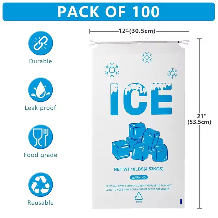 Custom Logo Portable PE Disposable Ice Cube Bags Large Capacity 5kg ...