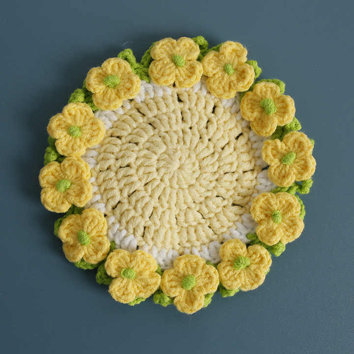 2025 New Handmade Sweet Crochet Puff Coasters Knitted Crochet Flower ...