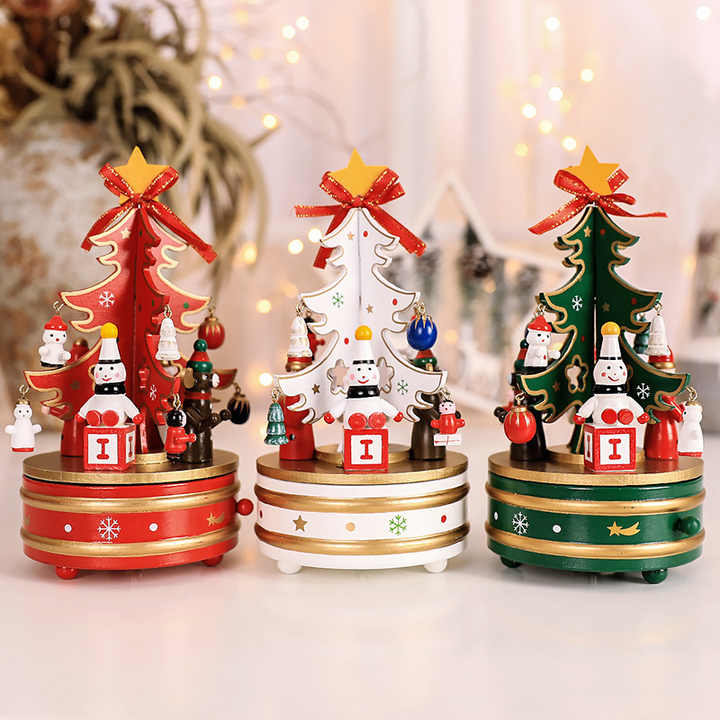 Rotating Christmas Tree Wooden Craft Music Box Music Box Christmas ...