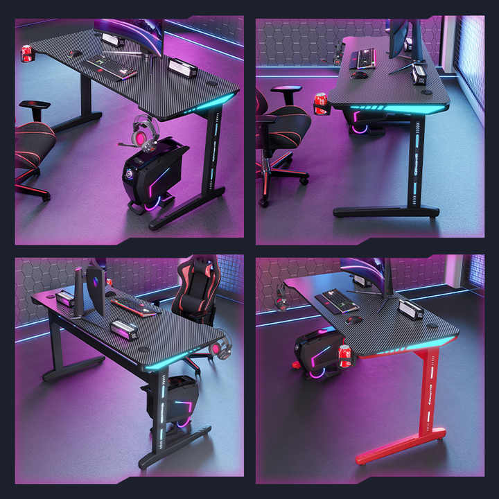 L-bracket Model Gaming Computer Desk with RGB Light Strip