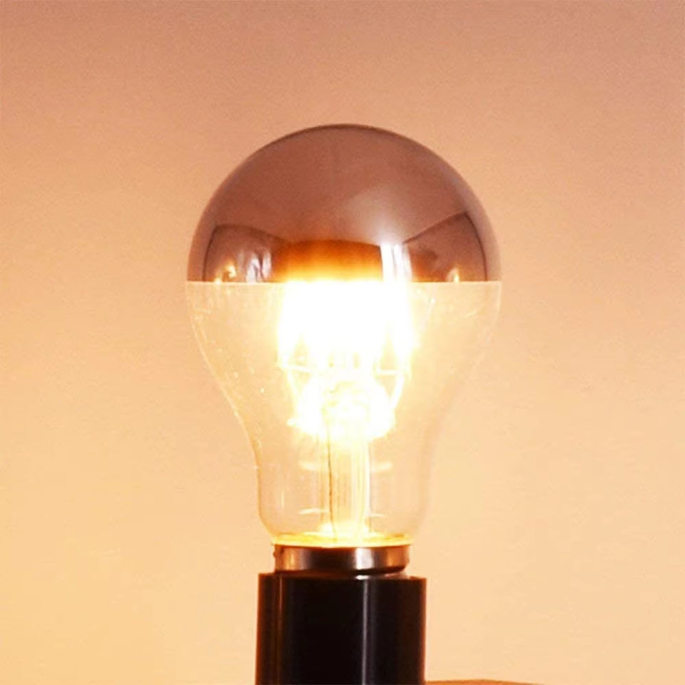 Dimmable A60 Half Silver LED Filament Bulb, Half Chrome Mirror Top ...