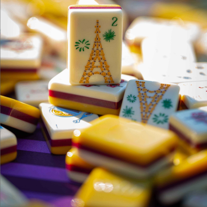 Yellow Paris Eiffel Tower and Carousel Art Cream Acrylic Mahjong Tiles ...