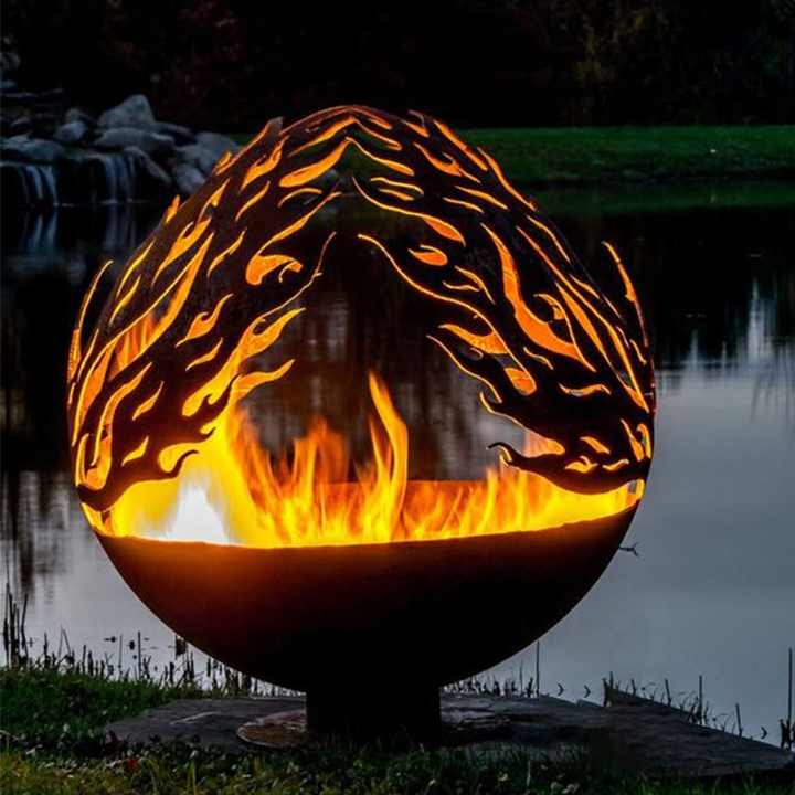 Corten Steel fireball Modern Garden Fire Pit Brazier Wood Burning Stove ...