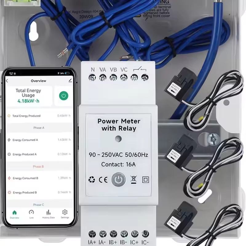 WiFi 3 Phase Smart Meter with 3 CTs Clamp Current Measurement Solar PV ...