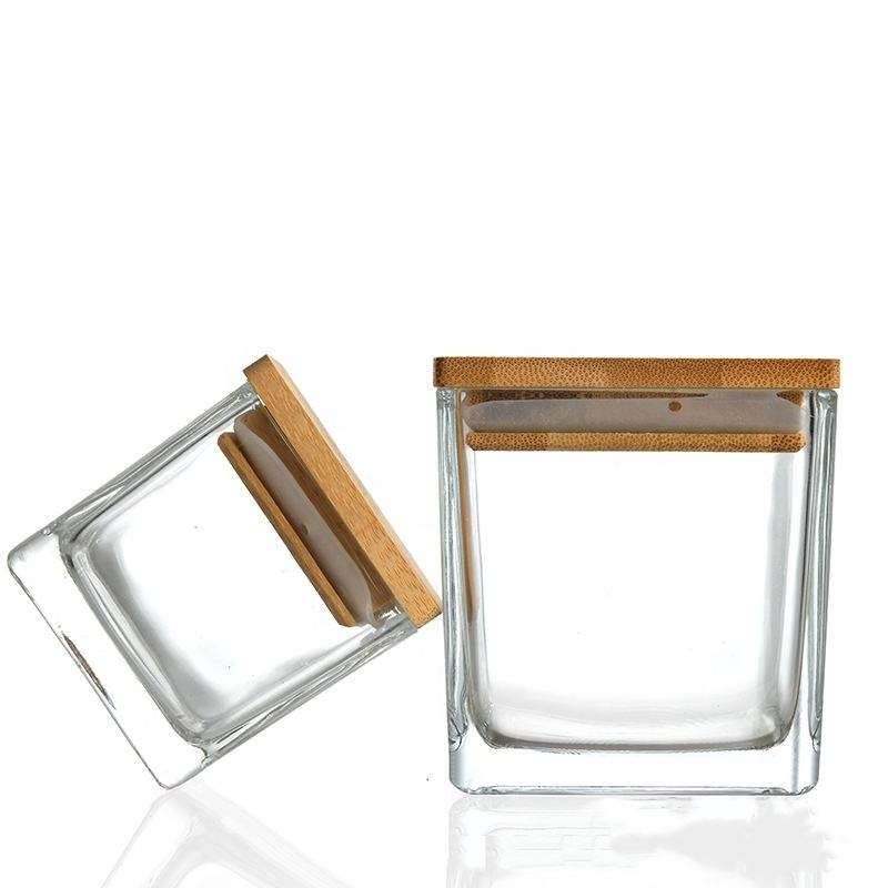 Wholesale Luxury Bamboo Wooden Lid Square Candle Container Clear Empty ...