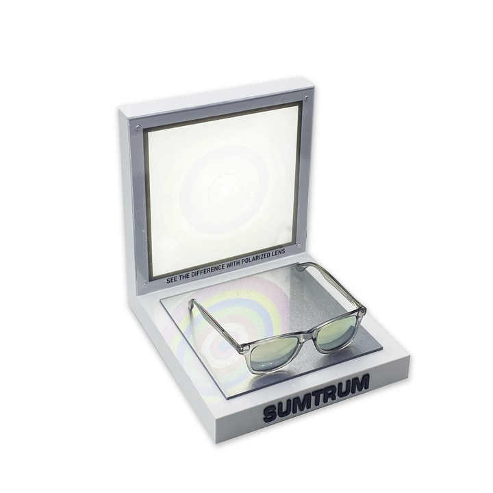 White Shiny Silver Acrylic Counter Display Light Rainbow Polarized ...