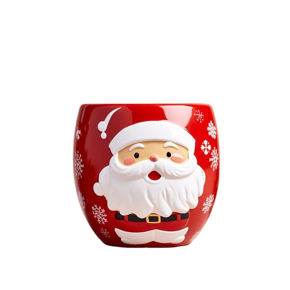 Santa Claus Design Glazed Ceramic Flower Pot for Christmas