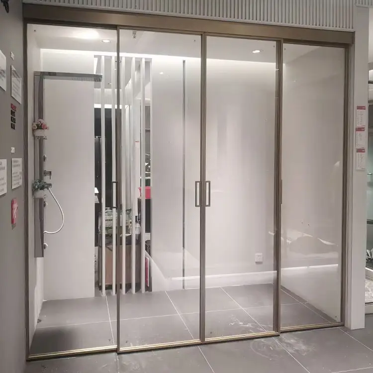Black Aluminum Slim Narrow Frame Wave Glass Sliding Door