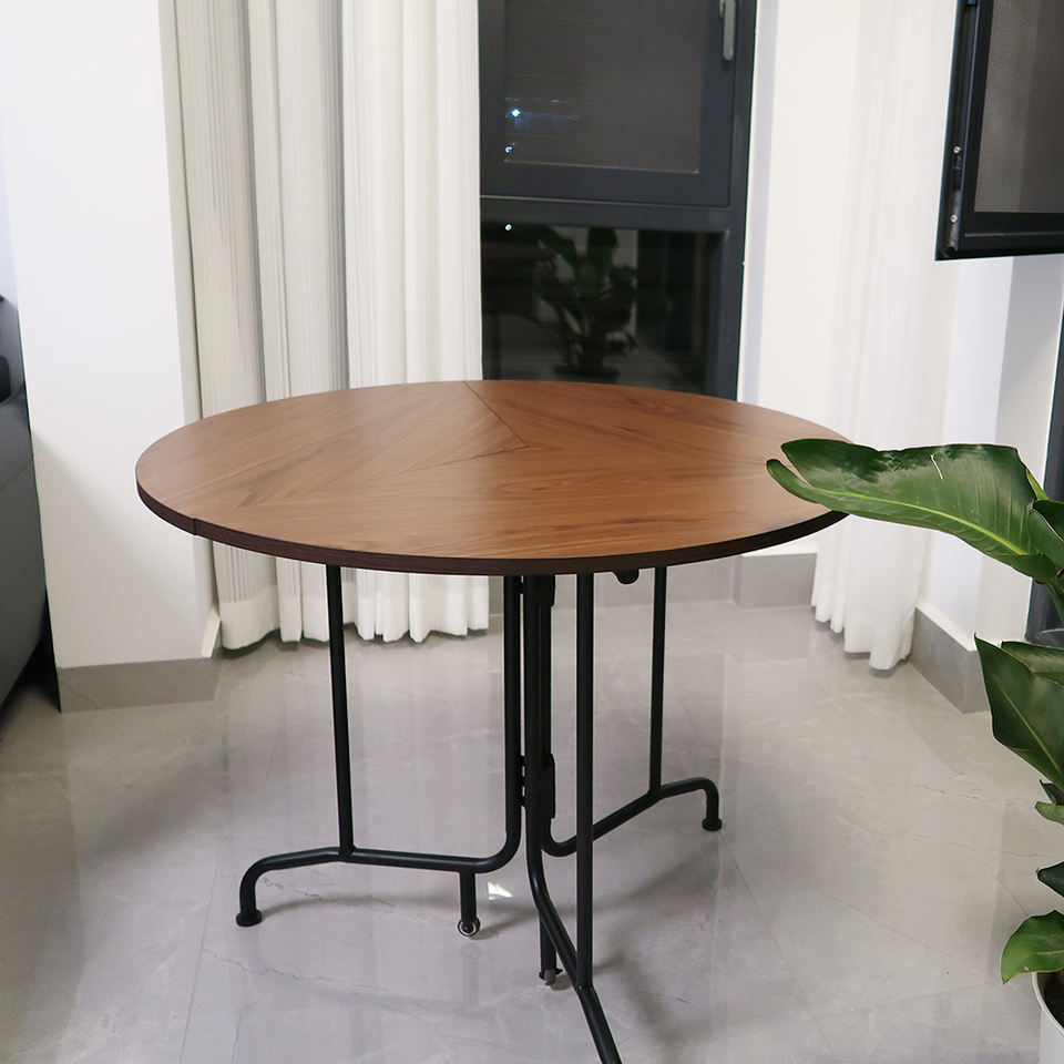 Simple Design Metal Legs Wood Round Dining Table Portable Folding Table ...