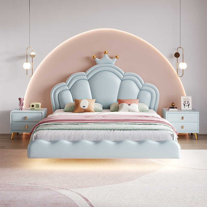 Cream Wind Children's Suspension Bed With Lights Modern Simple Girl Boy ...