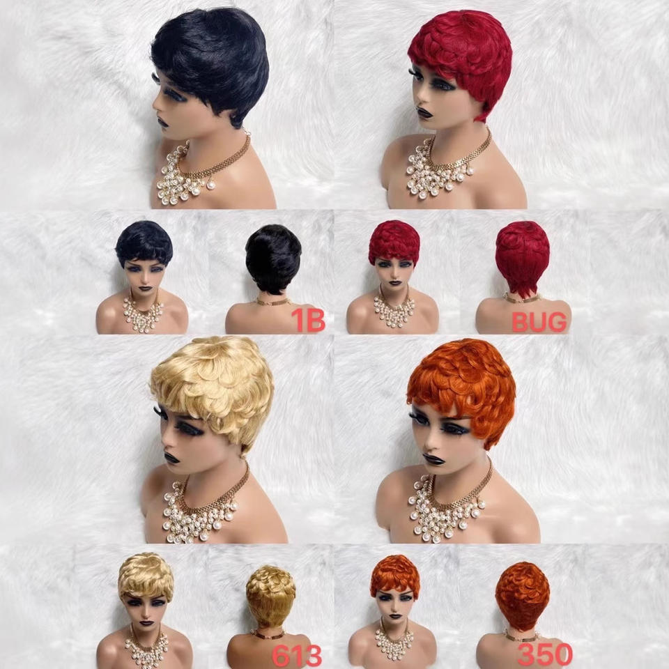 Wholesale 100% Remy Human Hair Short Wig-Can Be Dyed Colors Black/Red ...