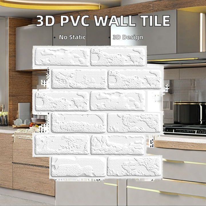 Modern 3D PVC Wall Tile Geometric Design White Brick Peel Stick Kitchen ...